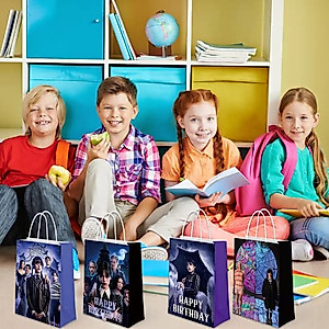 16 Pcs Wednesday Addams Party Supplies Birthday Gift Paper Bags with 4 Styles Wednesday Addams Theme Goodie Bags Party Favors for Boys and Girls Birthday Party Decorations