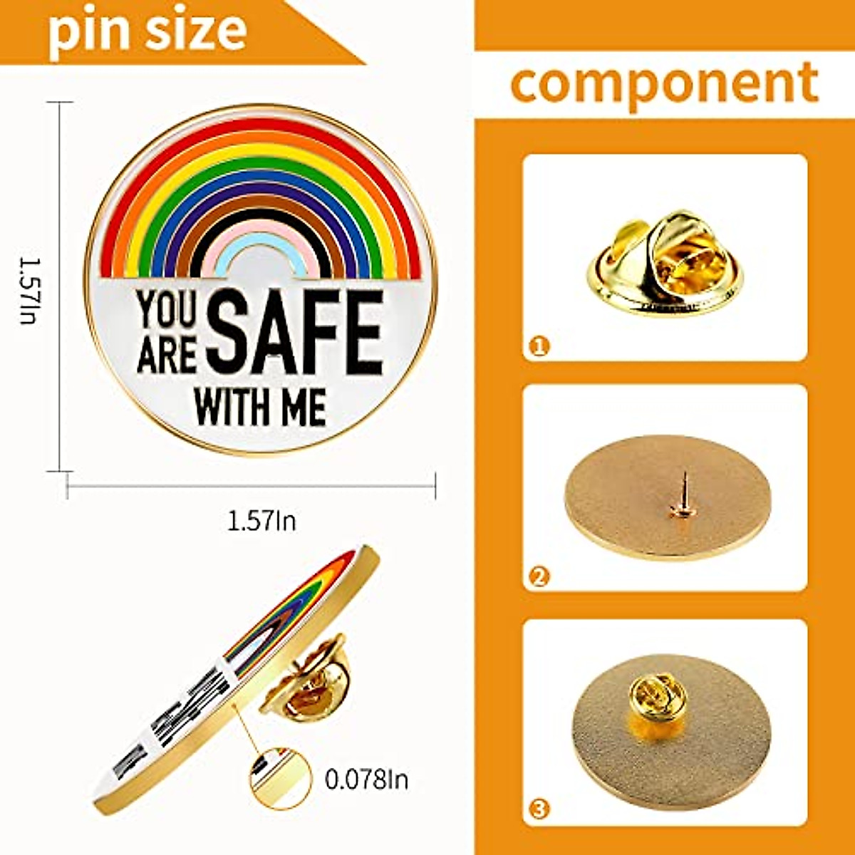 YOU ARE SAFE WITH ME,Enamel Pins,Pride Pins,Pins for Backpacks,Rainbow Pin for Clothing Jacket Hat Decoration, for Doctor Teacher Medical Students Pins,Cute Funny Jewelry Gift