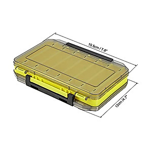 PATIKIL Two Sided Fishing Lure Storage Box Plastic Fish Tackle 14 Grids Container Organizer, Yellow