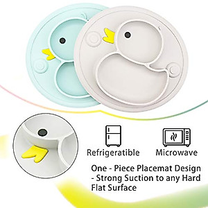 Baby Plate Silicone Toddler Plates Suction Placemat Divided Dishes for Kids and Infants One-Piece Strong Suction, BPA Free, Microwave Dishwasher Safe (Pink&Green)