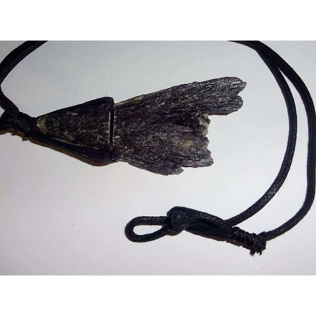 ( Sublime Gifts ) Raw Black Kyanite fan blade Rough Natural Crystal Healing Gemstone Wrapped Pendant with Soft Cord 22" Necklace