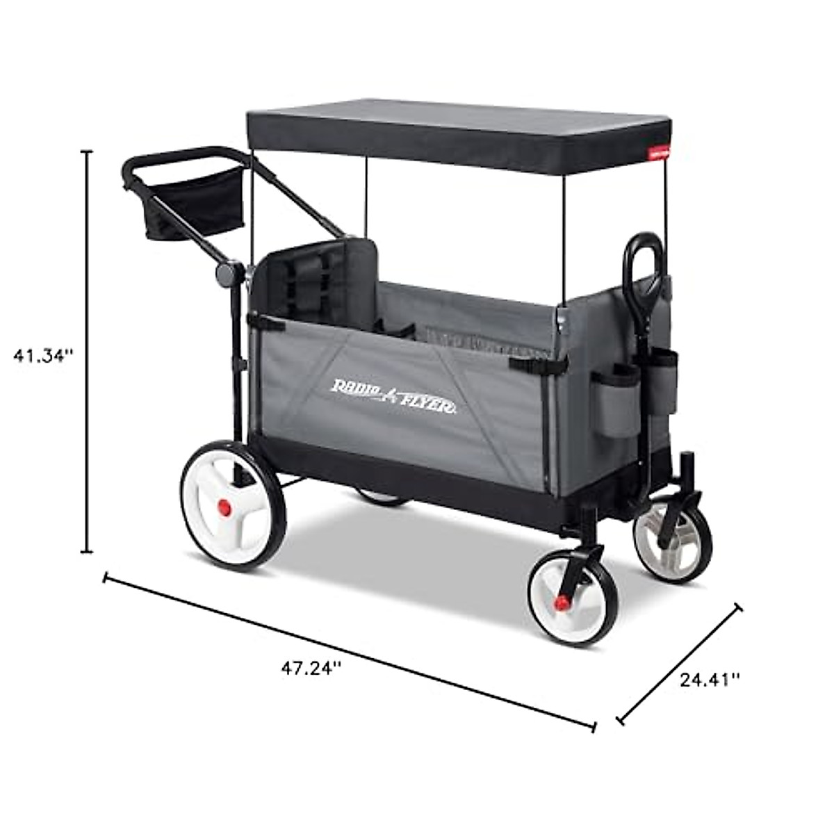 Radio Flyer City Luxe Stroll ‘N Wagon, Grey with Parent Caddy and Internal Storage Pockets, for 1+ Years