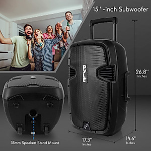 Pyle Karaoke Portable PA Speaker System - 1600W Active Powered Bluetooth Compatible Speaker, Rechargeable Battery, Easy Carry Wheels, USB MP3 RCA, FM Radio, 2 UHF Microphone, Remote - Pyle PPHP1599WU