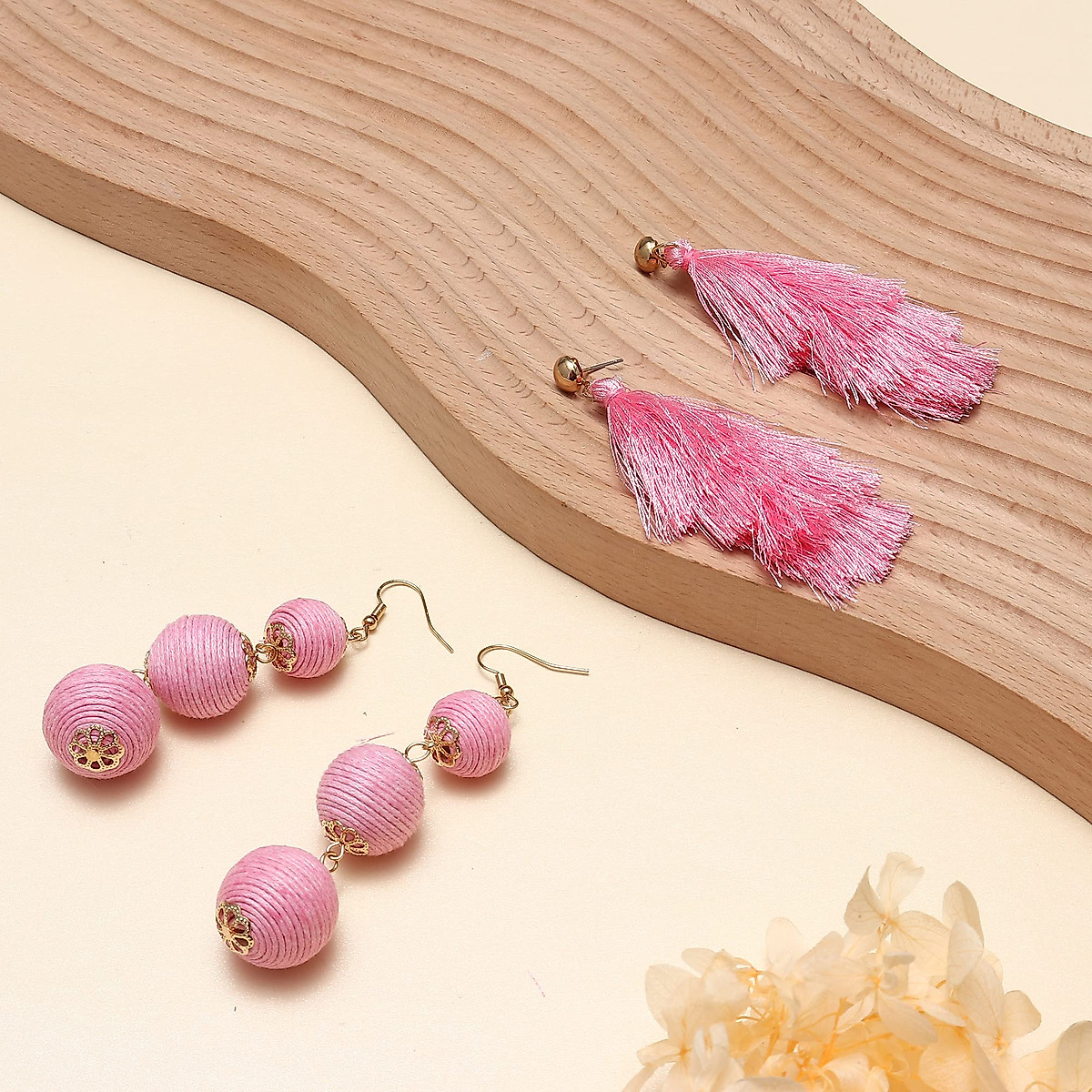 LOYALLOOK Pink Tassel Earrings For Women Fan Shape Tassel Earrings Long Thread Tassel Earrings Bohemian Fringe Drop Handmade Earrings Tassel Earrings Set for Women Dangling