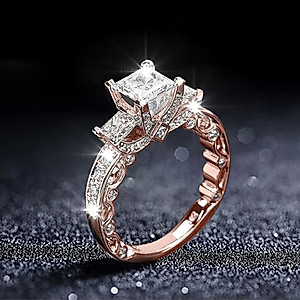 Cushion Cut Simulated Diamond Ring for Women Zircon Ring Engagement Wedding Band CZ (Rose Gold, 10)