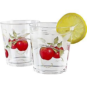 Reston Lloyd Drinkware Harvest Apple Collection by Sandy Clough Acrylic Stemless Wine Glasses, 16-Ounce, Set of 4, 16 oz, Clear