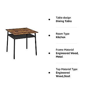 VASAGLE Dining Table, Square Office Desk with Storage Compartment, Industrial, 31.5 x 31.5 x 30.7 Inches,Brown