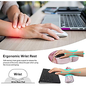 Keyboard Wrist Rest and Mouse Pad with Wrist Support, Ergonomic Memory Foam Mouse Pad for Gaming and Office, Pain Relief Mouse Pad and Wrist Support Set