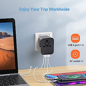 LOVE BEIDI Travel Essentials, International Travel Adapter for European US UK AUS JP, Universal Travel Adapter Plug Adapter Wall Charger with 4 USB Charging Ports for Men Women