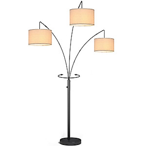 PARTPHONER Arc Floor Lamps for Living Room, Modern Black Floor Lamp Tall Standing Lamps, Multi-Arm Trilage Arched Floor Lamp for Bedroom Lounge Home Office, Light Beige Shades
