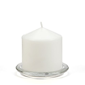 Hosley's Set of 8 Clear Glass Pillar Plates - 4 Inch Diameter. Ideal Gift for Weddings, Parties, Spa, Pillar Candle, Votive Candle Garden. Or as a Pedestal W1