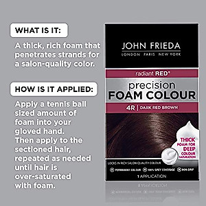 John Frieda Precision Foam Colour, Dark Red Brown 4R, Full-Coverage Hair Color Kit, Anti-Fade Gray Coverage, Deep Color Saturation Hair Dye, 1 Application