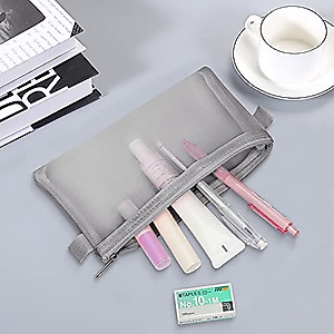 Toplive 3 Pieces Pencil Case Set, Clear Exam Pencil Pouch, Mesh Zipper Pen Pouch, Nylon Pencil Storage Pouch, Makeup Bag for Women, Portable Office Stationery Pouch for Students Adults