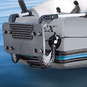 Intex Excursion 5 Person Inflatable Boat Set with 2 Aluminum Oars and Pump, Intex 12V Transom Mount Boat Trolling Motor, and Intex Motor Mount Kit