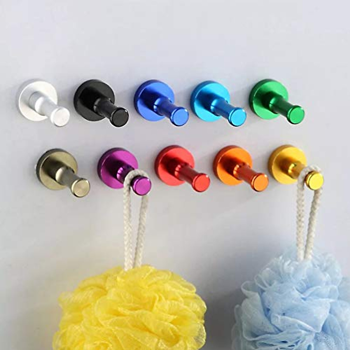 YARNOW Heavy Duty Aluminum Wall Hooks No Drilling Waterproof Rustproof Single Hook Hat Coat Robe Door Wall Hook Hanger (Blue)