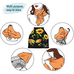 Nursing Cover Breastfeeding Scarf Sunflowers Floral Black- Baby Car Seat Covers, Stroller Cover, Carseat Canopy (r)