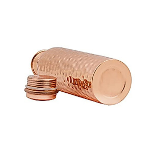 Pure Copper Water Bottle - 34 oz Leak Proof Joint Less Indian Ayurveda Health Benefit Water Drinking Carafe Drink More for Healthy Lifestyle - Hammered - 1000 ML