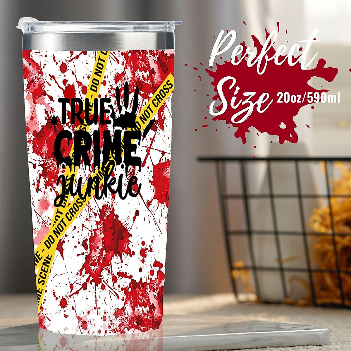 Onebttl True Crime Gifts for Women, Men, Crime Lovers, True Crime Fans, True Crime Junkie, Stainless Steel Tumbler 20oz