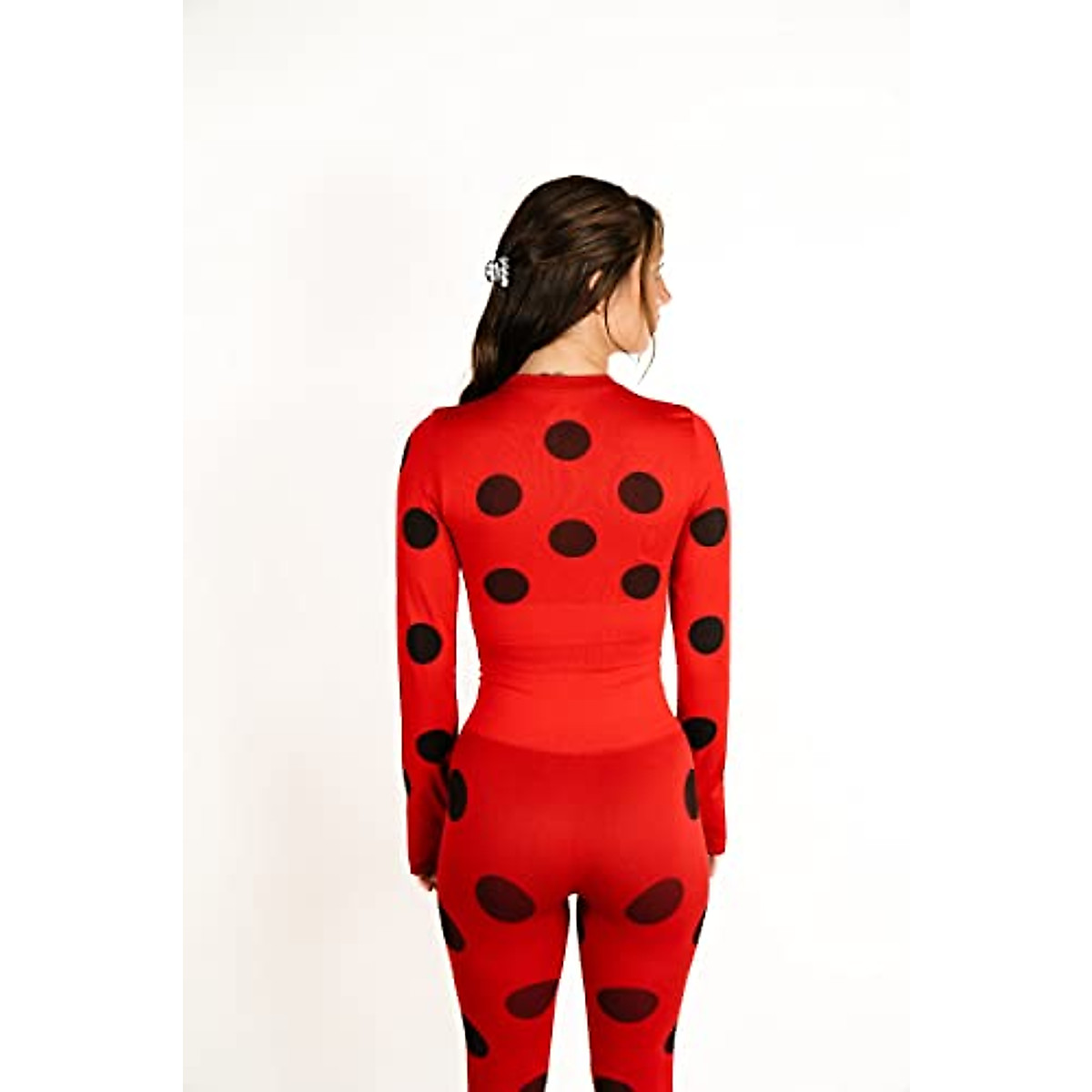 Miraculous Ladybug Womens Seamless Long Sleeve Crop Top & Legging Set - Butt Lifting for Gym Workout, Exercise, Yoga, Running by MAXXIM Red Medium