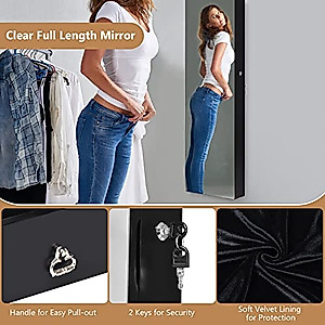 Byroce 47.5''H Jewelry Armoire, Over the Door/Wall Mounted, Full Length Mirror with Jewelry Storage, 2-LED Lockable Jewelry Cabinet with 2 Drawers, Hanging Jewelry Organizer for Bedroom (White)