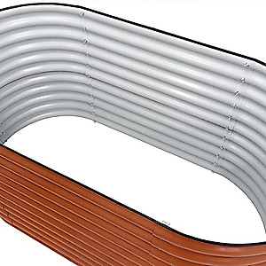 Sunnydaze Oval Raised Garden Bed - Galvalume Steel Vegetable or Flower Bed Kit - Stackable Backyard Planter Box with Rubber Edge Trim - 62.5" - Brown