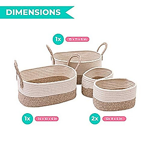 E-HOUPRO Storage Baskets Set of 4,Cotton Rope Woven Organizer Bins Foldable Decorative Basket with Handles for Baby Nursery Laundry Kid's Toy,Beige