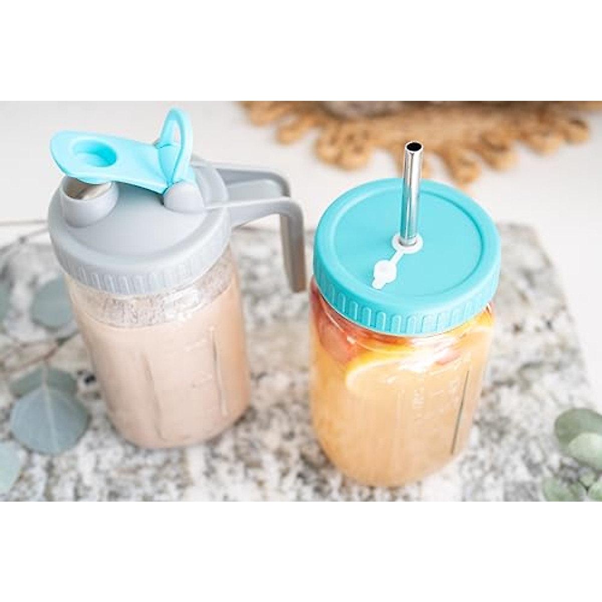 Mason Jars 32 oz (14pc Set) Multi-Purpose Wide Mouth Mason Jars 32 oz |Use Quart Mason Jars as Mason Jar Pitcher, Breastmilk Pitcher, 32 oz Mason Jars, Juice Pitcher or Canning Jars 32 oz -Leakproof