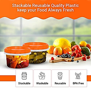 [Orange - 12 Pk] Airtight Deli Containers with Lids Twist Lock Top Clear Food Storage for Meal Prep Snacks and Leftovers Freezer and Microwave Safe Stackable Leak-Resistant and 12 Pc. Set (16 Ounce)