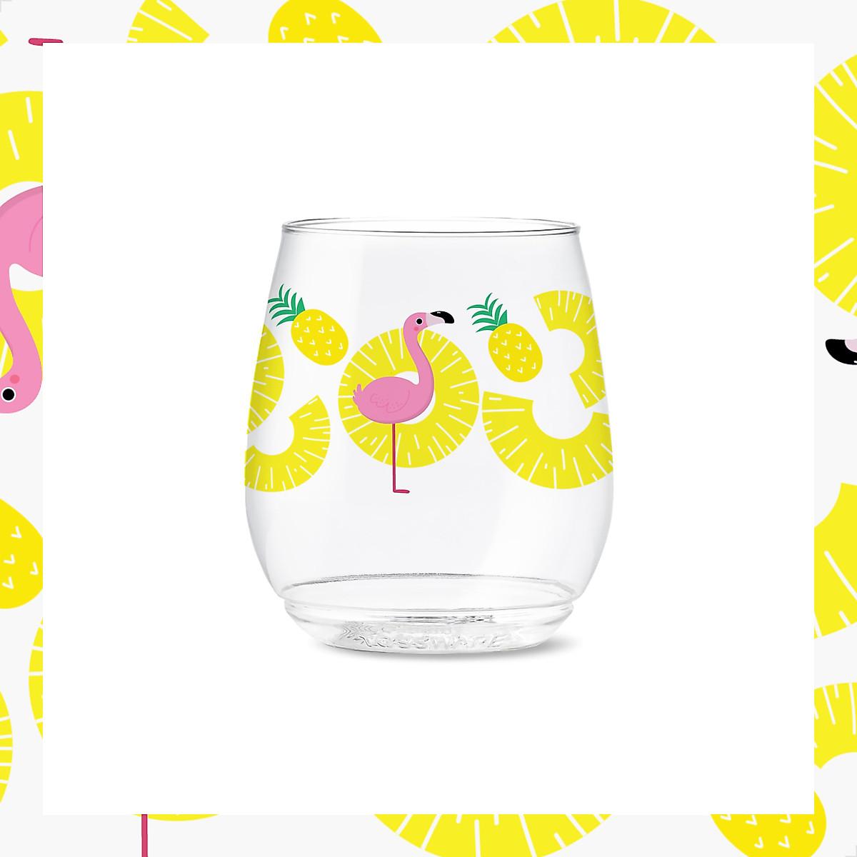 TOSSWARE POP 14oz Vino Let's Fla-mingle Series, SET OF 6, Premium Quality, Recyclable, Unbreakable & Crystal Clear Plastic Printed Glasses