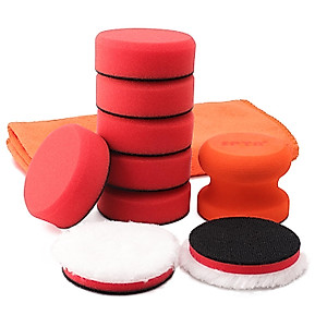 3 Inch Polishing Pad, SPTA 8Pcs Car Wax Applicator Pads with Handle and Towel, Hand Polishing Foam Buffing Pads & Microfiber Pad Kit, Detailing Buffing Pads for Car Polishing Waxing Buffing Glaze