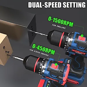 INSPIRITECH 20V Cordless Drill Set, Brushless Power Drill Set with 3.0Ah Battery and Charger,3/8-Inch Metal Chuck Electric Drill Driver,22 Torque Setting,Drill/Driver Bits and Tool Bag Included…