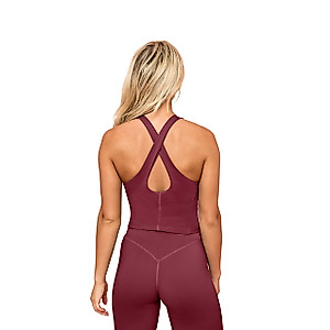 Kamo Fitness Ellyn High Neck Tank Top Sports Bra for Women Soft Padded Built-in Bra Longline Yoga Running Workout (Dark Sienna, M)