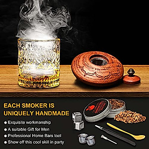 Old Fashioned Smoker Kit with Torch and 2 Ice Cubes,6 Flavors of Wood Smoker Chips with Exquisite Packaging- Cocktail Smoker Kit Whiskey Smoker kit Drink Smoker Kit Infuse Whiskey and Bourbon - Gift for Dad & Husband & Friend (No Butane)