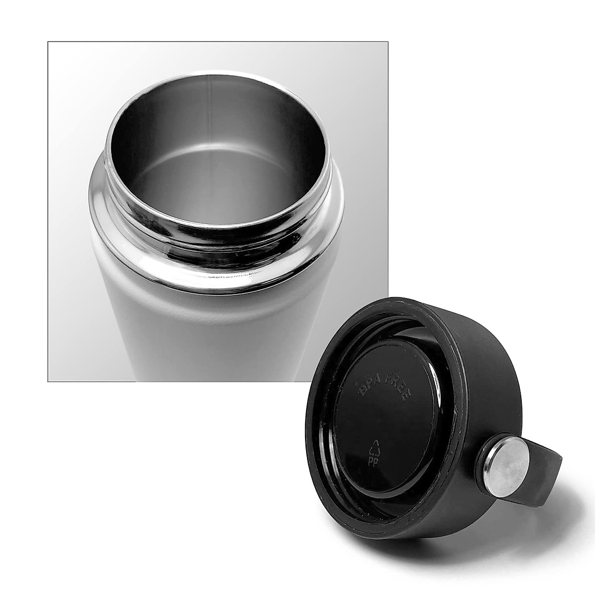 iPick Image for Ford Mustang Tri-Bar LED Printed 18 oz Dual-Wall Insulated White Stainless Steel Water Bottle Travel Tumbler Mug