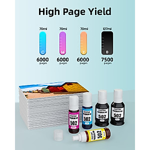 Lingtoolator Ink Refill Bottles,High Yield,5 Pack,Replacement for Epson 502 Ink,Work with ET-2760 ET-2800 ET-2803 ET-2750 ET-3750 ET-4750 ET-3760 ET-4760 ET-2700 ET-3700 ET-15000 Printer