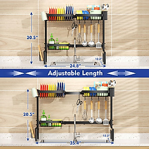 SNSLXH 2 Tiers 3 Baskets Over The Sink Dish Drying Rack, Kitchen Large Shelf, Suitable for 99% Sinks, Effective Drainage Drying, Kitchen Drainage Rack, 24.8"-35.4"
