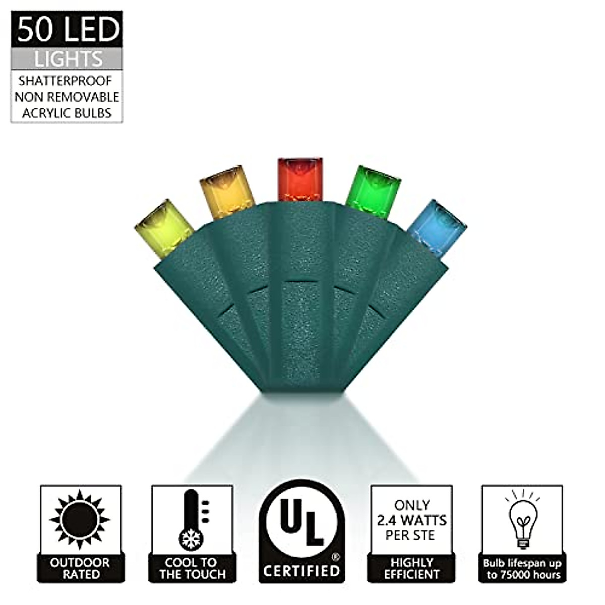 yongzhenlite UL Listed 50 Count 5MM Wide Angle Led Christmas Lights Set,Outdoor Mini Led String Lights for Garden Patio Tree Lighting Decoration,17 Feet Green Wire (Multi-Colored)