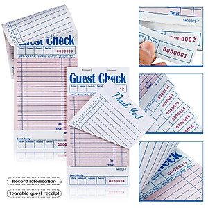 Rcybeo Guest Check Pads (20 Pack) Numbered Server Note Pads, Waitress Order Notepad, Food Receipt Book, 50 Checks Per Pad-Total 1000 Restaurant Checks, Waitress Accessories