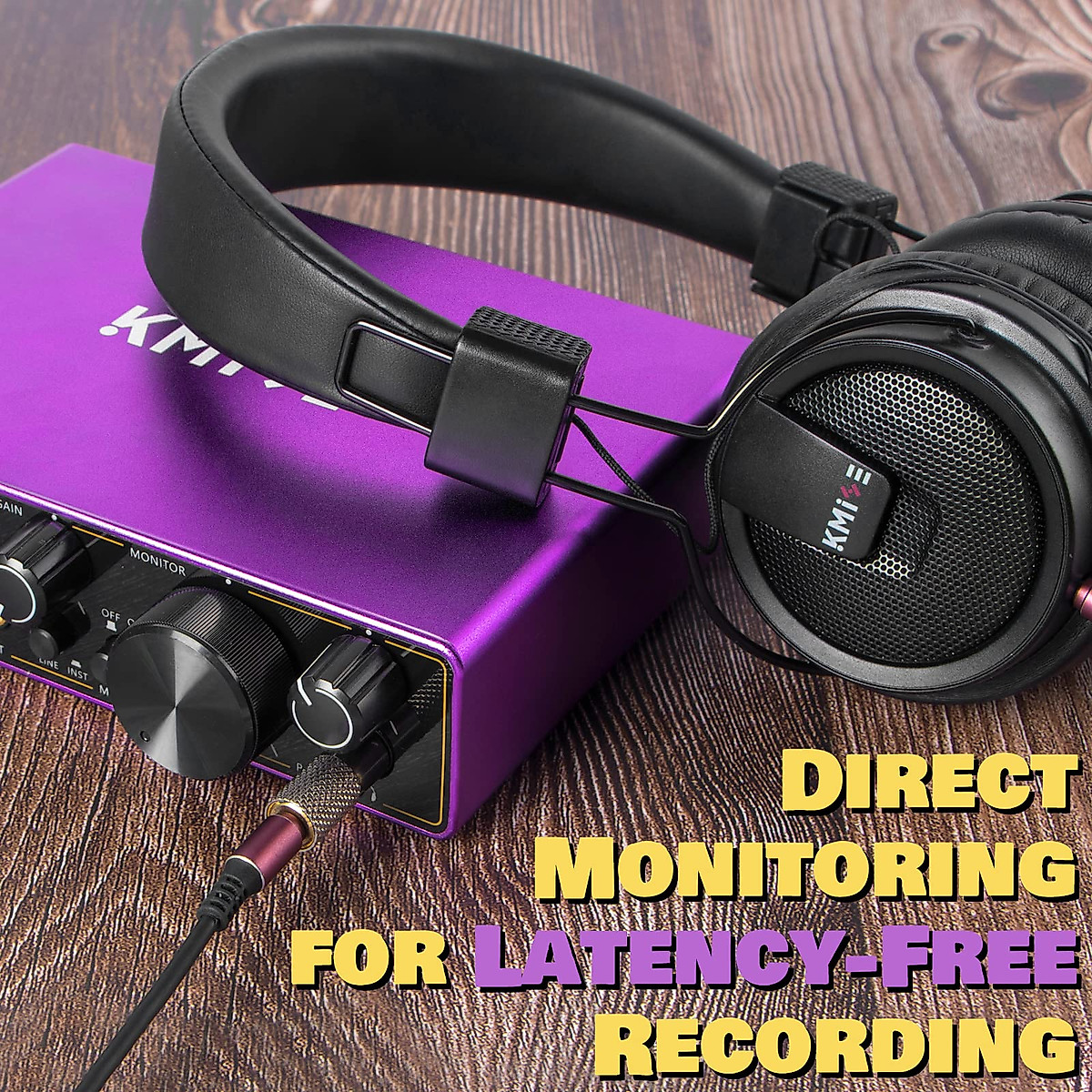 USB Audio Interface for PC-Kmise 2i2 Audio Equipment Computer Recording Sound Card,High Compatibility,Studio Quality Recording for Live Streaming Podcasting