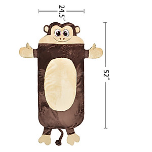 Catalonia Monkey Blanket for Kids, Hooded Wearable Snuggle Tail Blanket, Super Soft Plush Sleeping Bags for Children Teens Boys Girls, All Seasons, Gift Idea