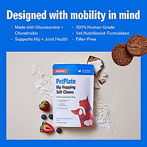 PetPlate Hip Hopping Soft Chews for Dogs, Hip and Joint Supplements, Organic and Human-Grade Ingredients, Mobility Support, Pet Supplies (Pack of 1, 9.8 Ounce)