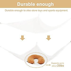 Stuffed Animal Net or Hammock with Hanging Hooks Large Mesh Toys Organizer Storage Net Corner Sling Organizer for Playroom Bedroom Bathroom