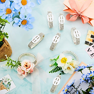 Henoyso 24 Pcs Wrist Corsage Bracelet for Wedding Rhinestone Elastic Bracelet DIY Flower Holder Design Accessories Prom Ceremony Anniversary Bridal Shower Party Accessories(Silver)