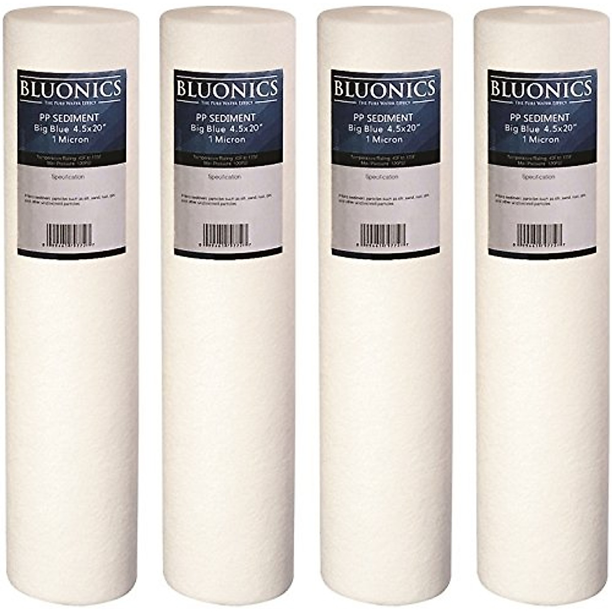 Bluonics 4.5" x 20" Sediment Water Filters (1 Micron) 4 Whole House