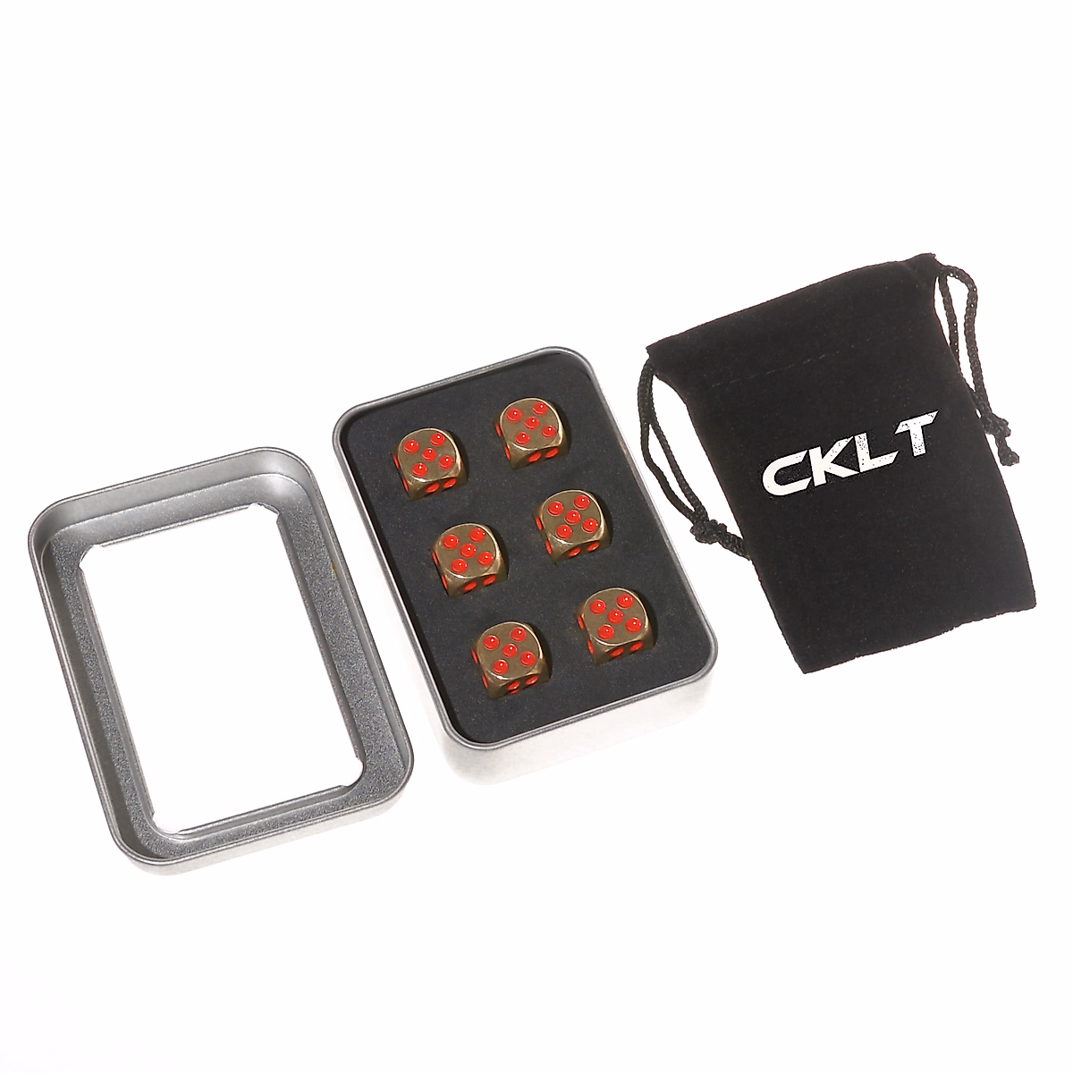 CKLT 6 Sided Metal Brass Dice with Blue Pips, Tables Board Game Dice, 6pcs Solid Gift Brass Dice, Tabletop Games Set for Poker Party Playing Games