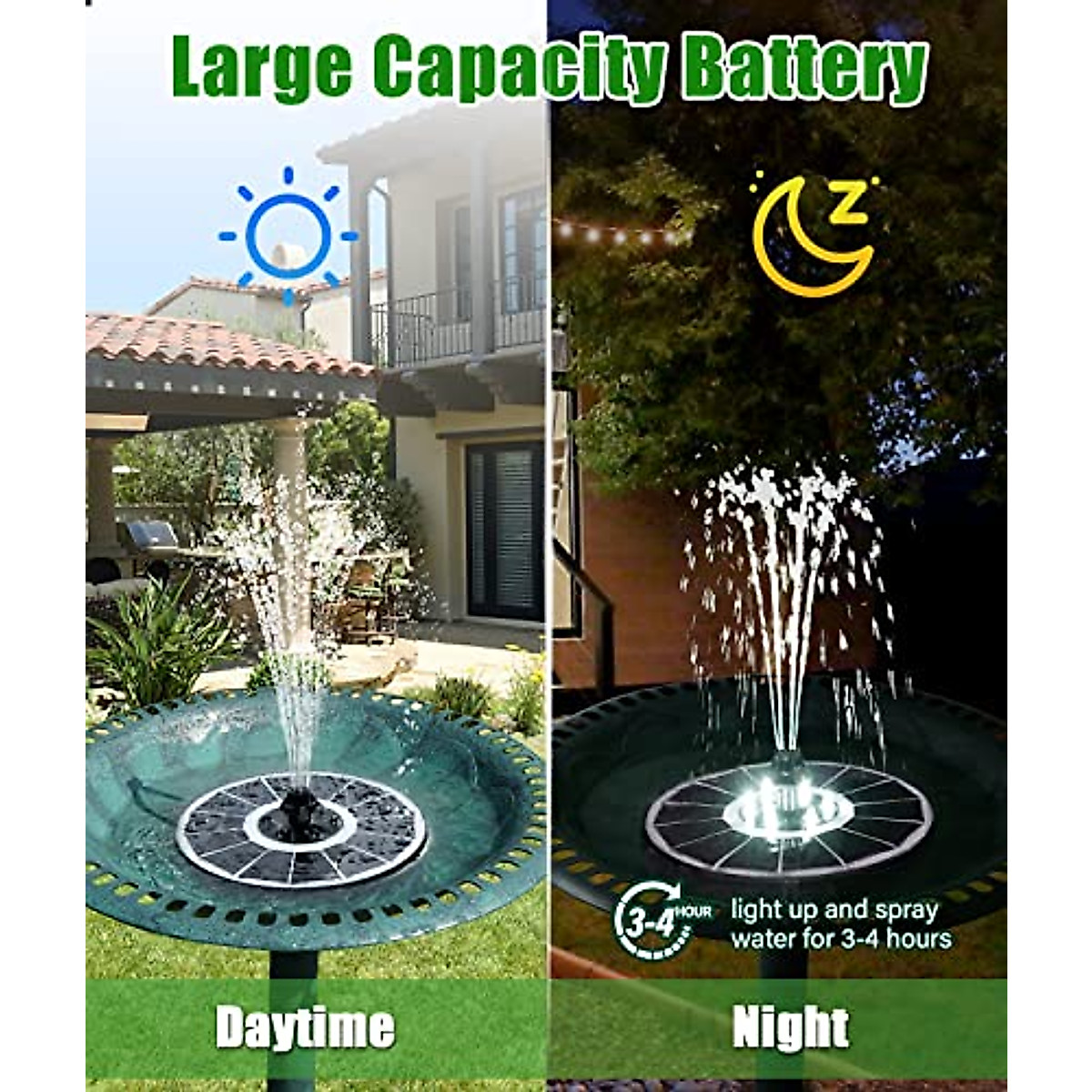 SZMP Solar Fountain 2024 Upgraded 100% Glass Panel, 3.5W Floating Solar Powered Water Pump Built-in 2000 Battery with 7 Nozzle & 4 Fixer, Solar Bird Bath Fountains for Garden, Pond, Outdoor (White)