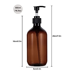 sdoot Shampoo Bottles with Pump, 17oz Refillable Amber Plastic Pump Dispenser Bottle for Soap Shampoo Conditioner, 2 Pack