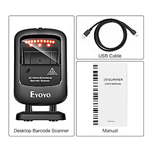Eyoyo 1D 2D Desktop Barcode Scanner, Omnidirectional Hands-Free USB Wired Barcode Reader, Capture Barcodes from Mobile Phone Screen, Automatic Image Sensing for Supermarket Library Retail Store