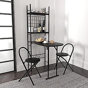 FUSLITE Small Dining Table for 2, Folding Kitchen Table Dining Set Space Saving Chairs and Table Set with Metal Frame and Shelf Storage Space Saver Bar Table and Chairs Set for Apartment, Kitchen