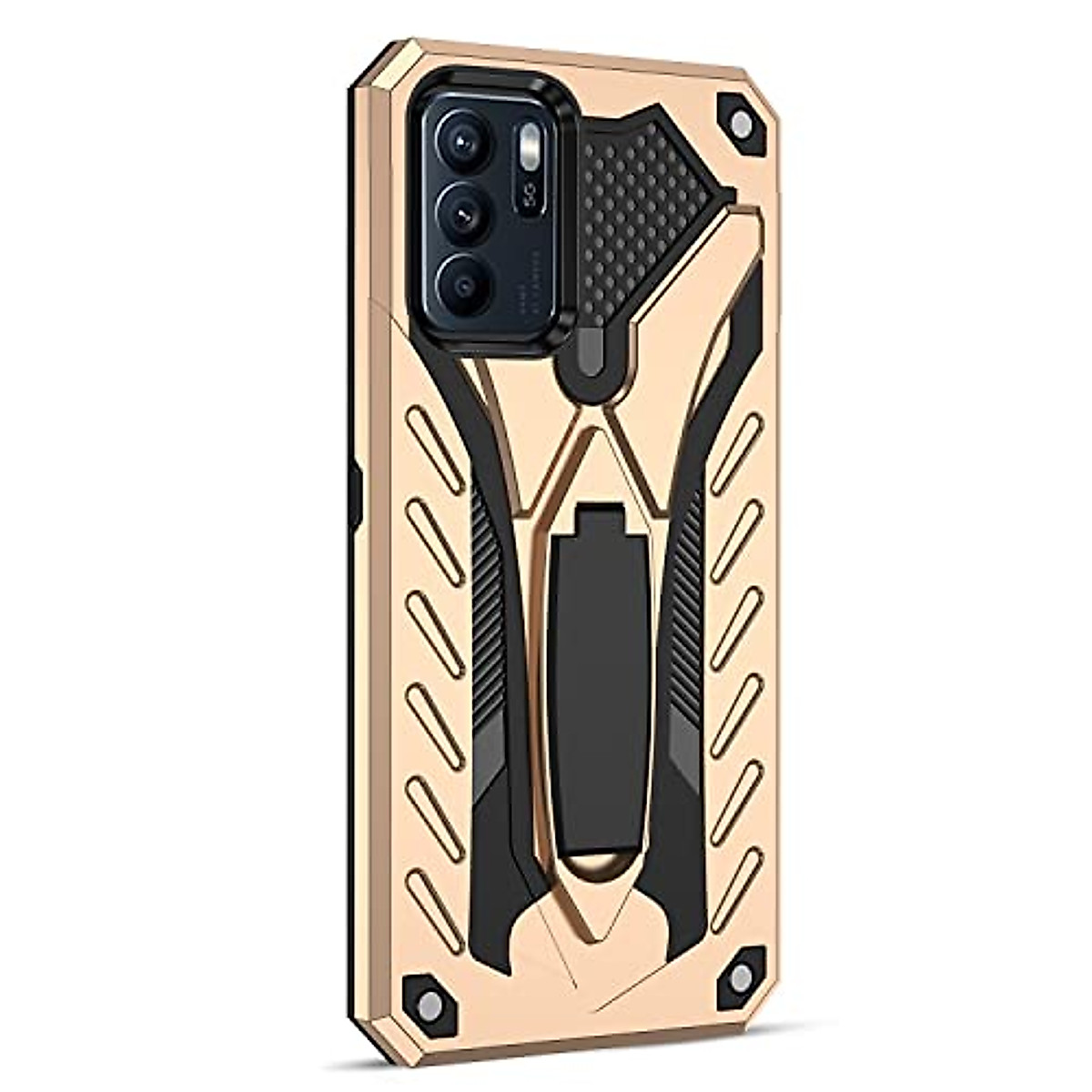 Phone Case Compatible with OPPO Reno 6 Pro(5G),Military Grade Strong Two Layer PU+TPU Hybrid Full Body Case,Bracket Protective Dustproof Shockproof Cover (Color : Earthy Gold)